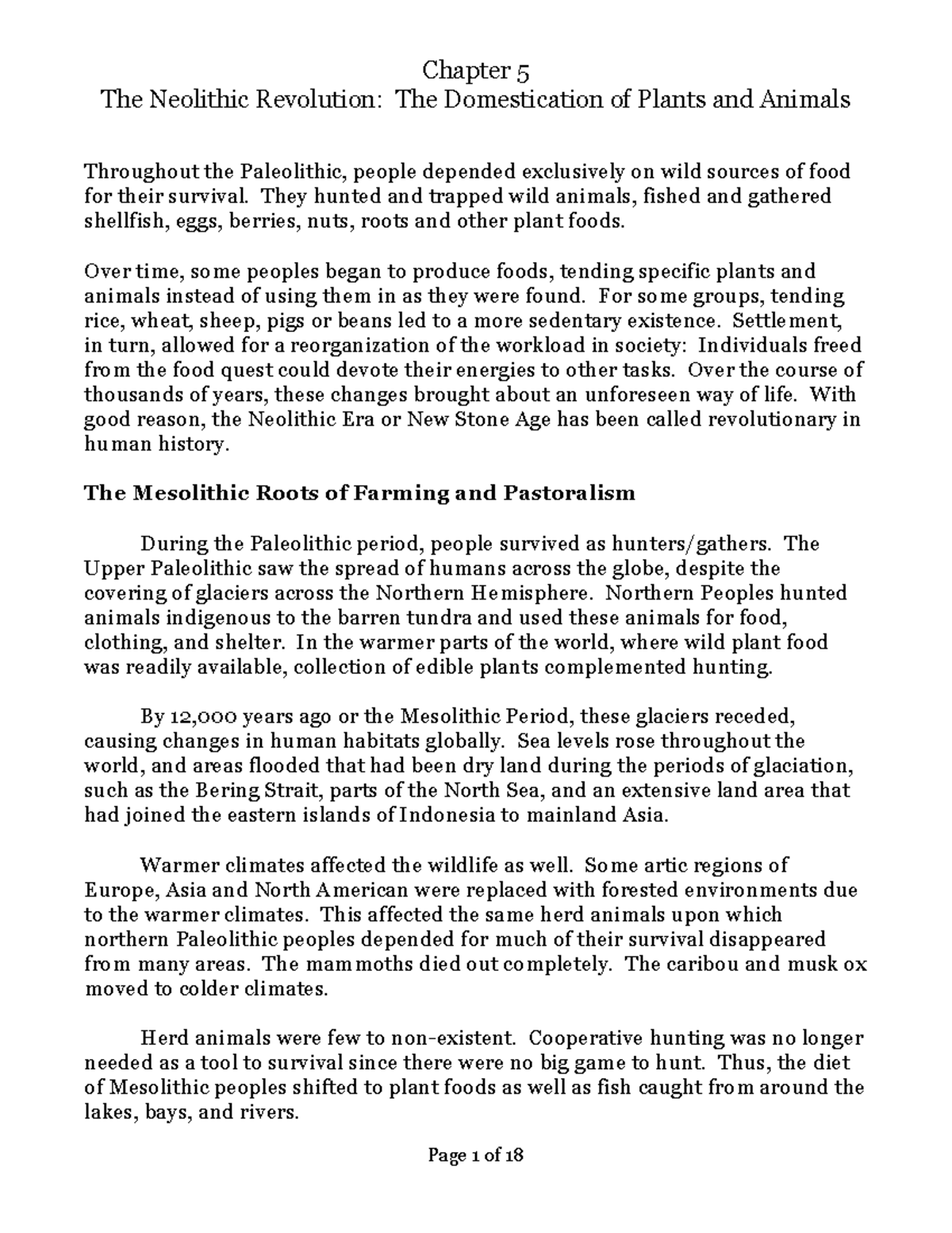 2020 Lecture 4 Neolithic Revolution - Chapter 5 The Neolithic ...