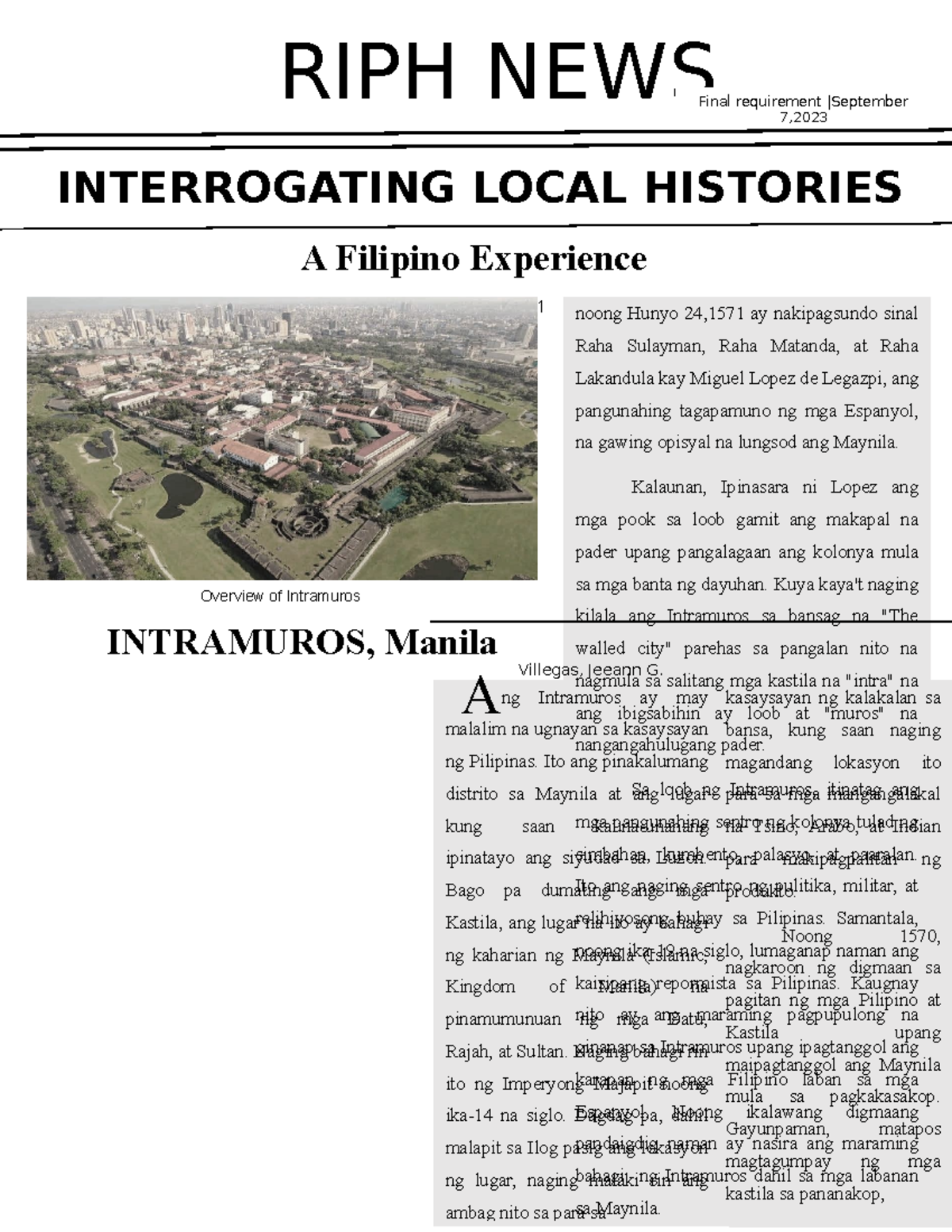 Readings in Philippine History - RIPH NEWSFinal requirement |September ...