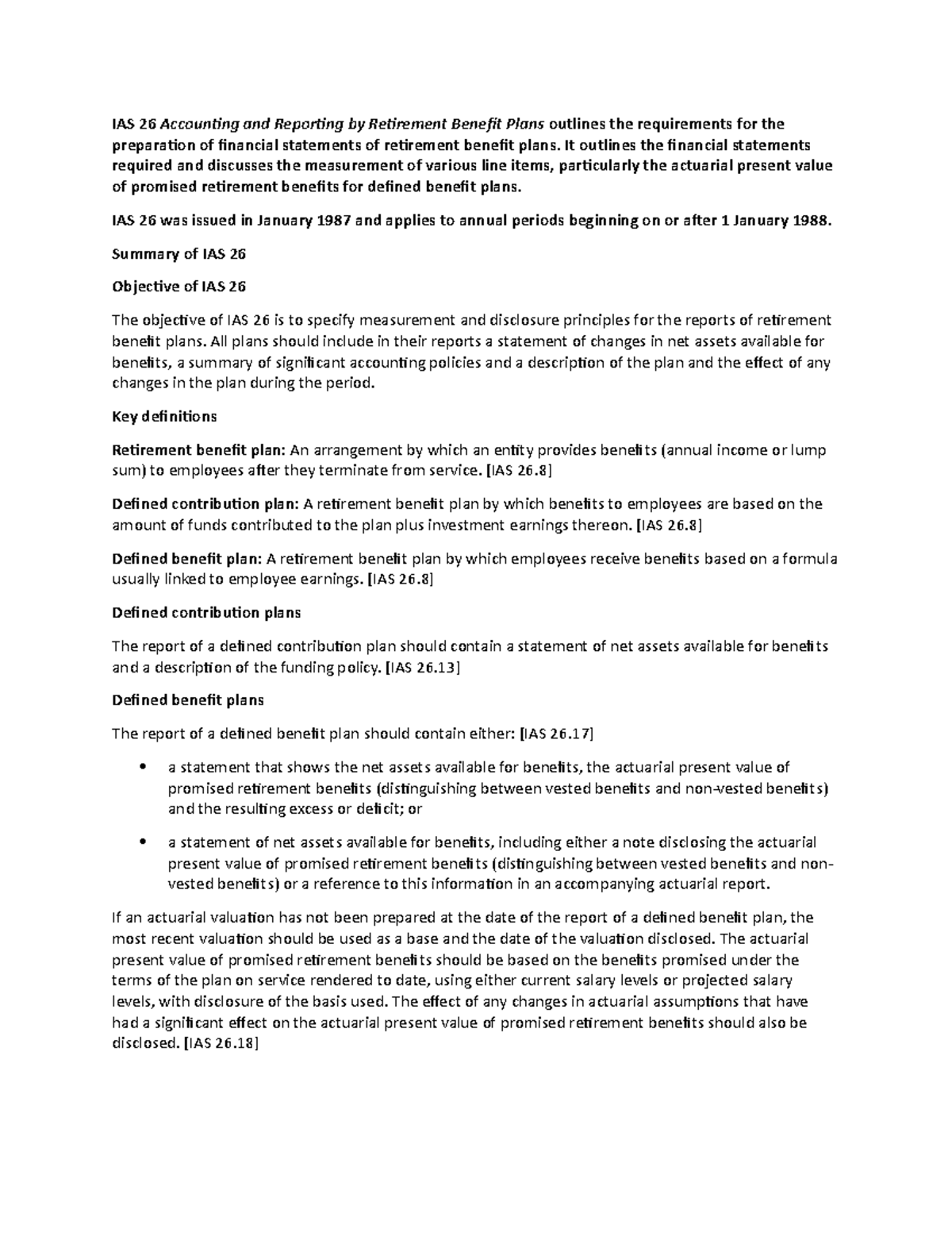 IAS 26 - Lecture notes 1122 - IAS 26 Accounting and Reporting by ...