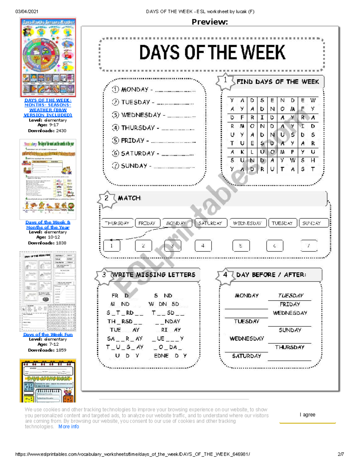 DAYS OF THE WEEK - ESL worksheet by lucak (F) - 03/04/2021 DAYS OF THE ...