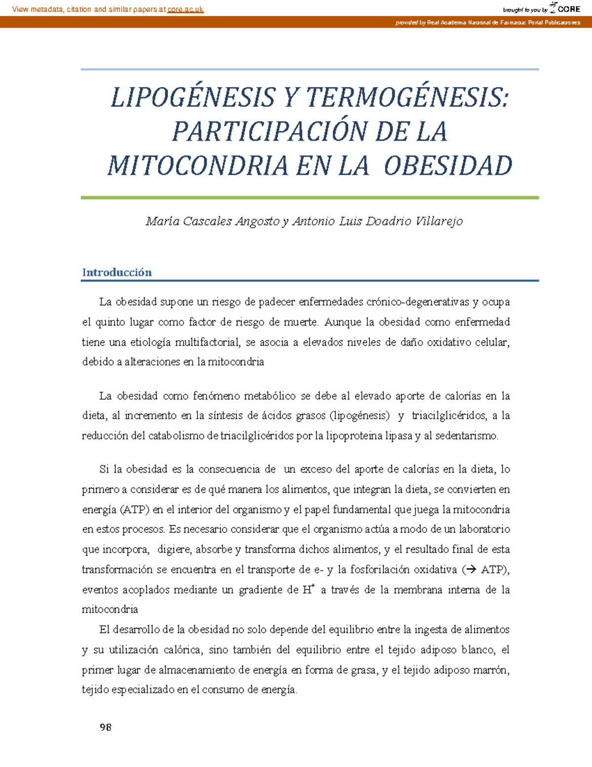 Lipogenesis Y Termogenesis - LIPOGÉNESIS Y TERMOGÉNESIS: PARTICIPACIÓN ...