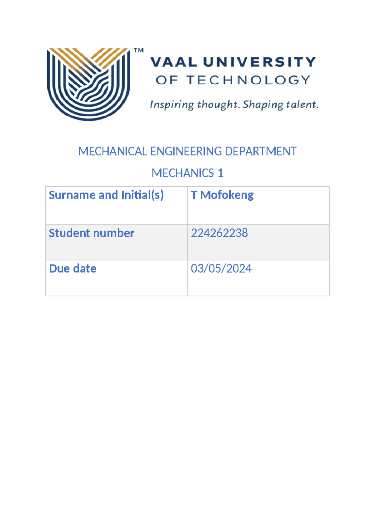 Mechanical Engineering practical - MECHANICAL ENGINEERING DEPARTMENT ...