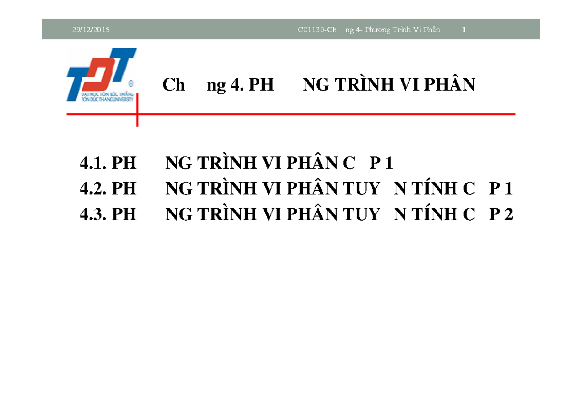Chương 4. Phương Trình Vi Phân - Chư ơ ng 4. PHƯ Ơ NG TRÌNH VI PHÂN PHƯ Ơ NG TRÌNH VI PHÂN CẤ P ...