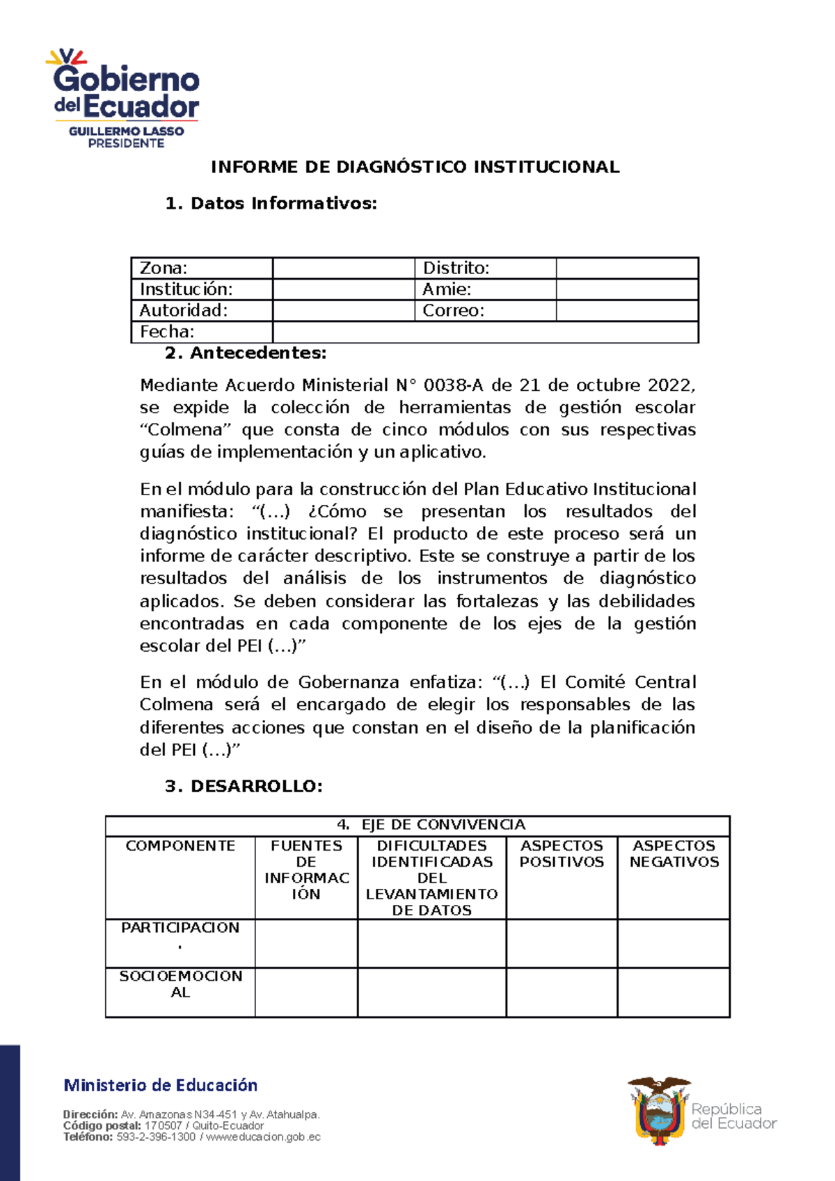 Informe Diagnóstico - res - INFORME DE DIAGNÓSTICO INSTITUCIONAL 1 ...