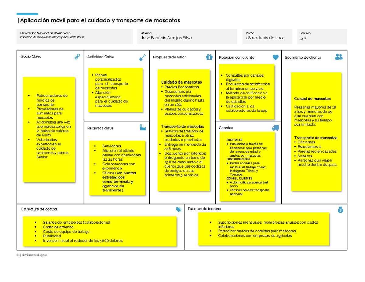 Armijos.Jose.Canvas V5 - Original Version: Strategyzer |AplicaciÛn mÛvil para el cuidado y - Studocu