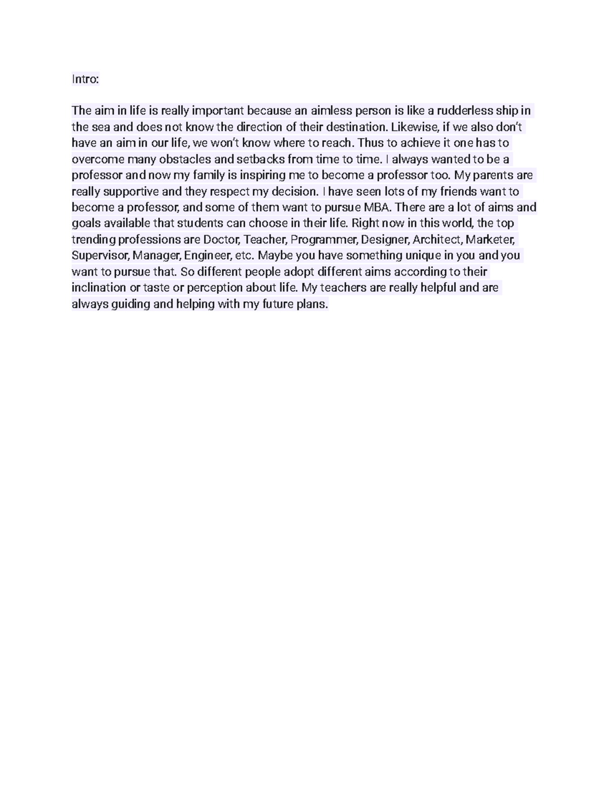 Intro - essay - Intro: The aim in life is really important because an ...