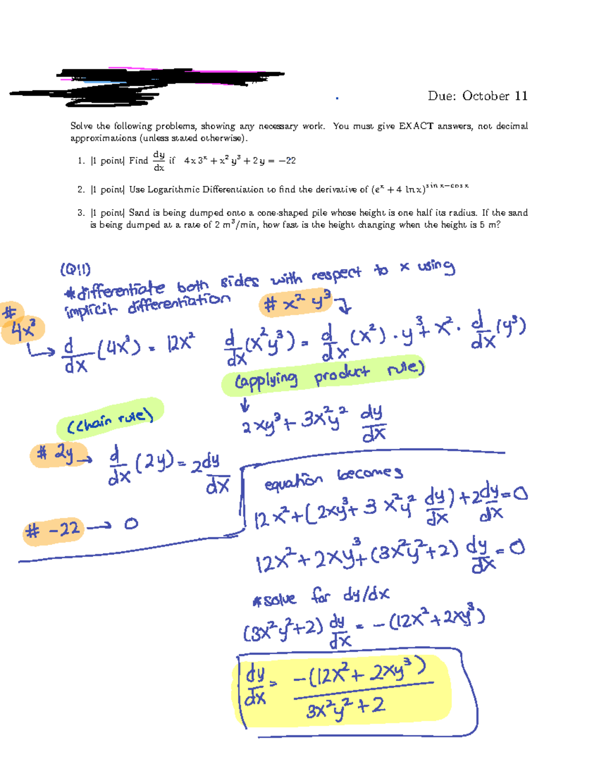 265h4 2 - chapter 2 written homework - MAT 265 Written Homework # 2, 2, 3 Due: October 11 Solve ...