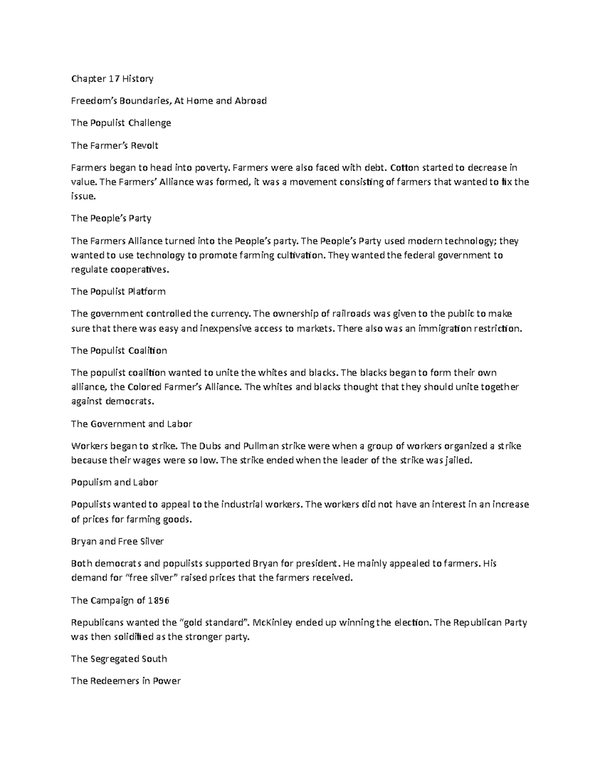 Chapter 17 History - Outline for Eric Foner's book - Chapter 17 History ...