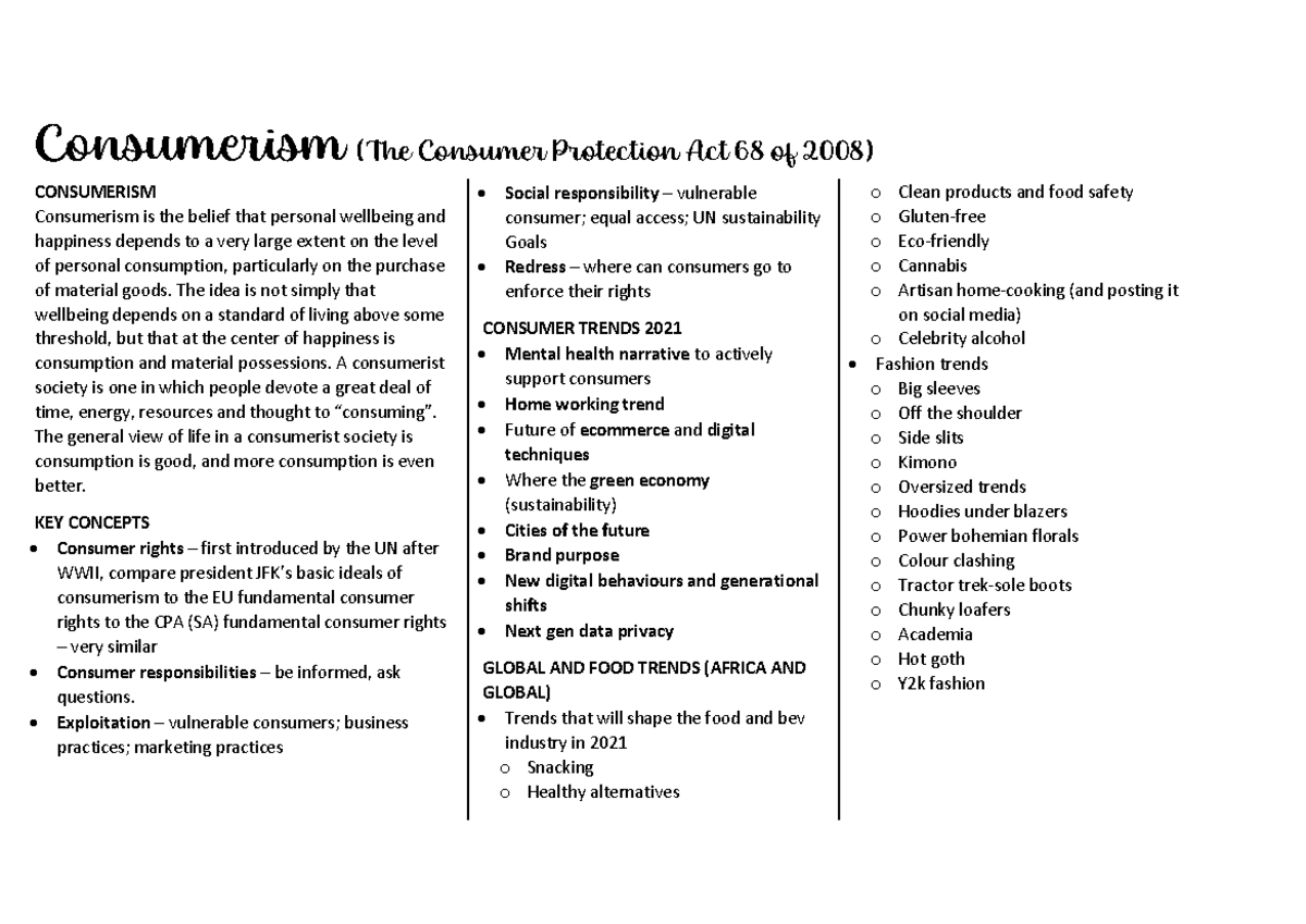 Consumerism - The idea is not simply that wellbeing depends on a ...