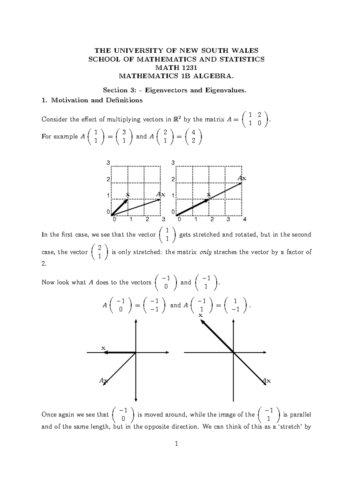Section 3 - Eigenvectors and Eigenvalues - THE UNIVERSITY OF NEW SOUTH WALES SCHOOL OF ...