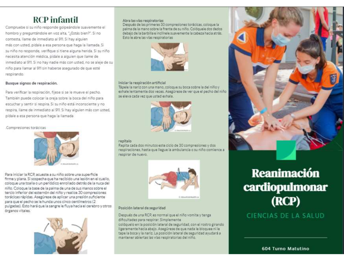 Folleto RCP - triptico sobre RCP en adultos y niños - Ciencias de la Salud - Studocu