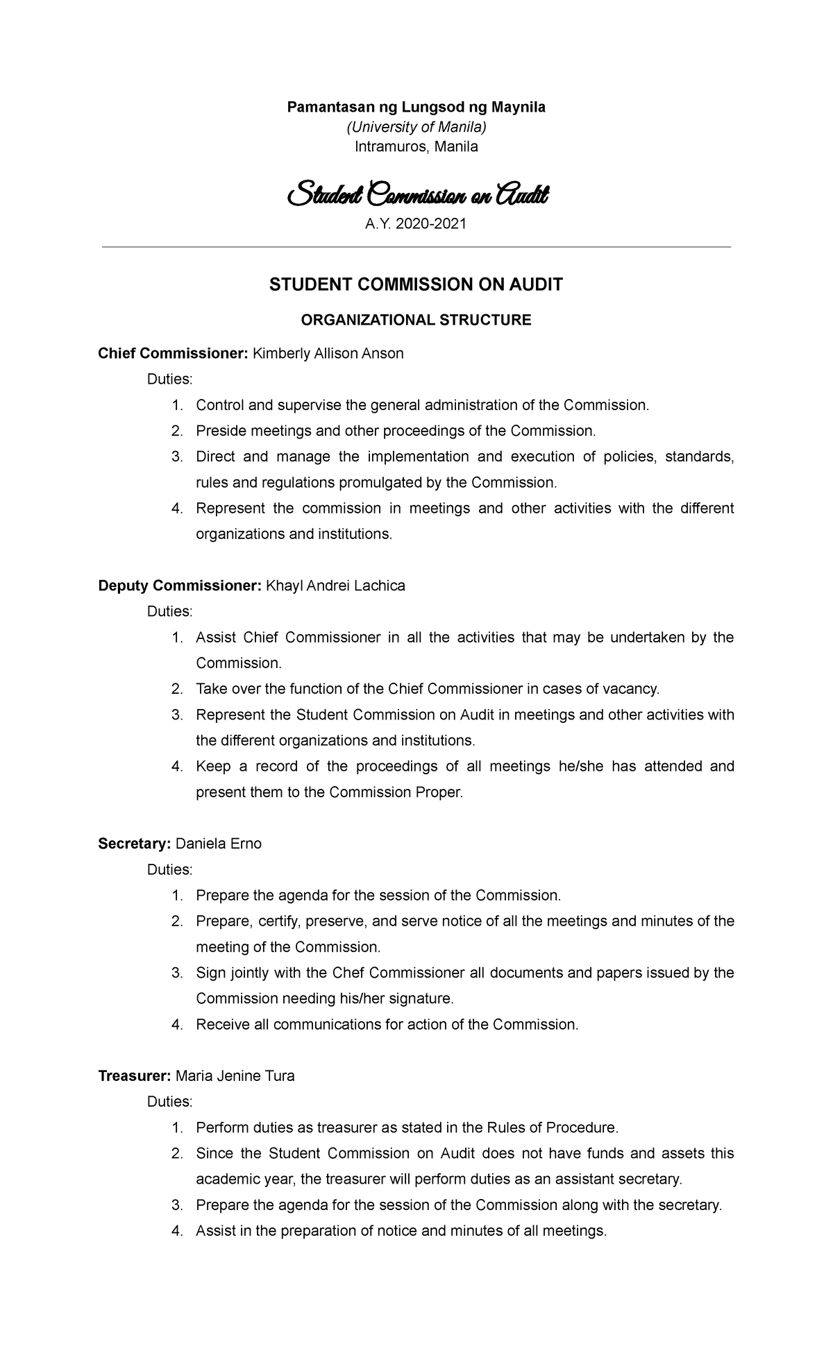 SCOA Organizational Structure - Pamantasan ng Lungsod ng Maynila ...