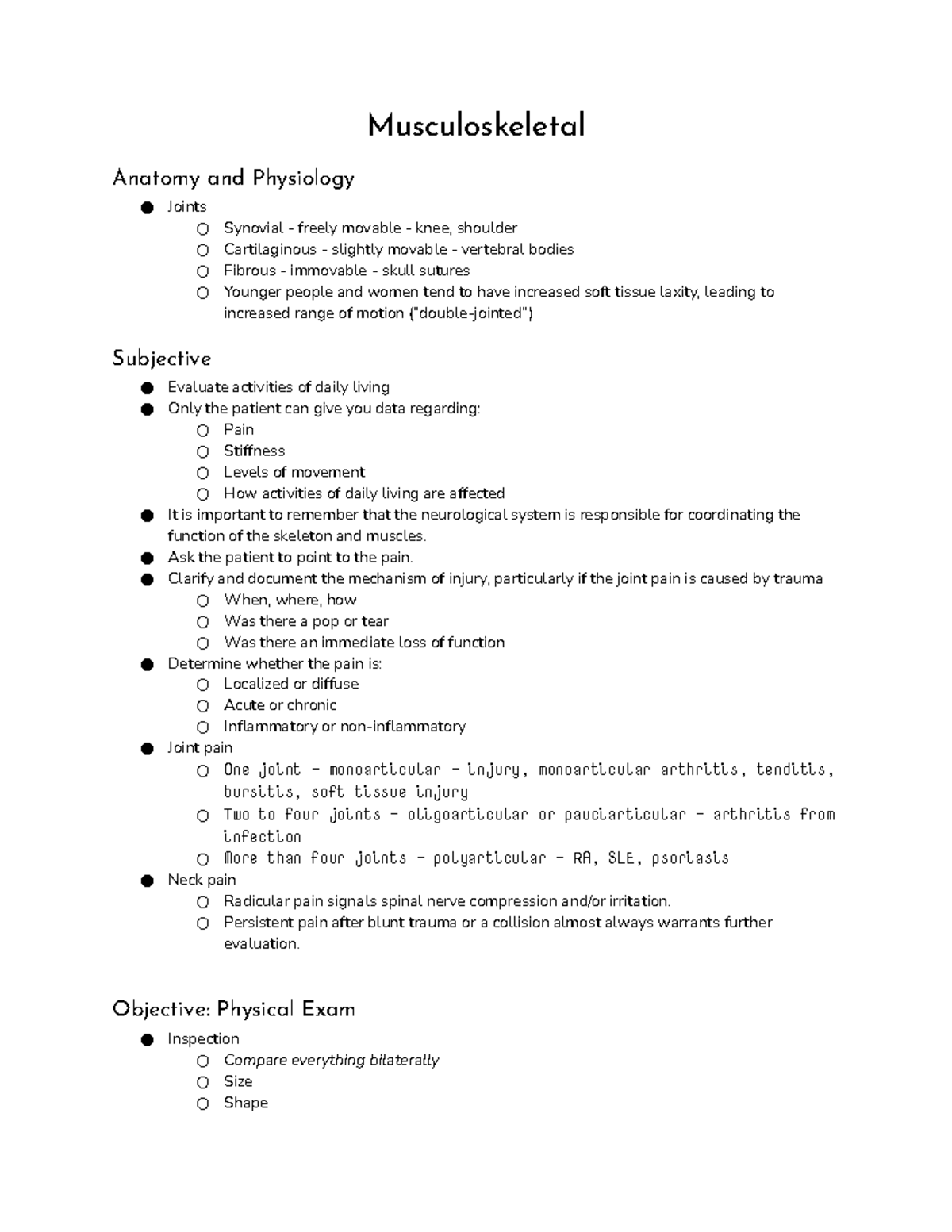 Musculoskeletal - Musculoskeletal Anatomy and Physiology Joints ...