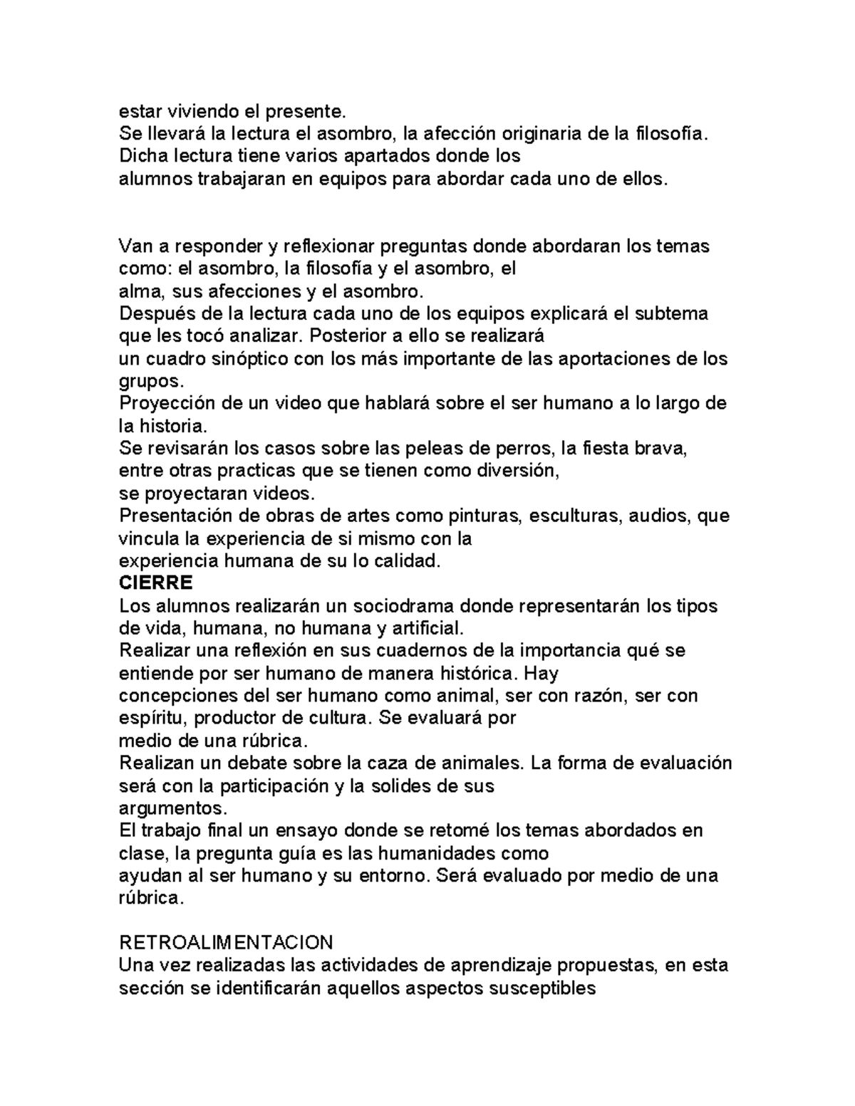 Lectura EL Asombro - HUMANIDADAES - estar viviendo el presente. Se ...