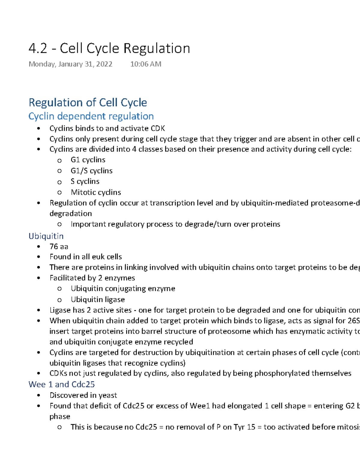 4.2 - Cell Cycle Regulation - Regulation of Cell Cycle Cyclin dependent ...
