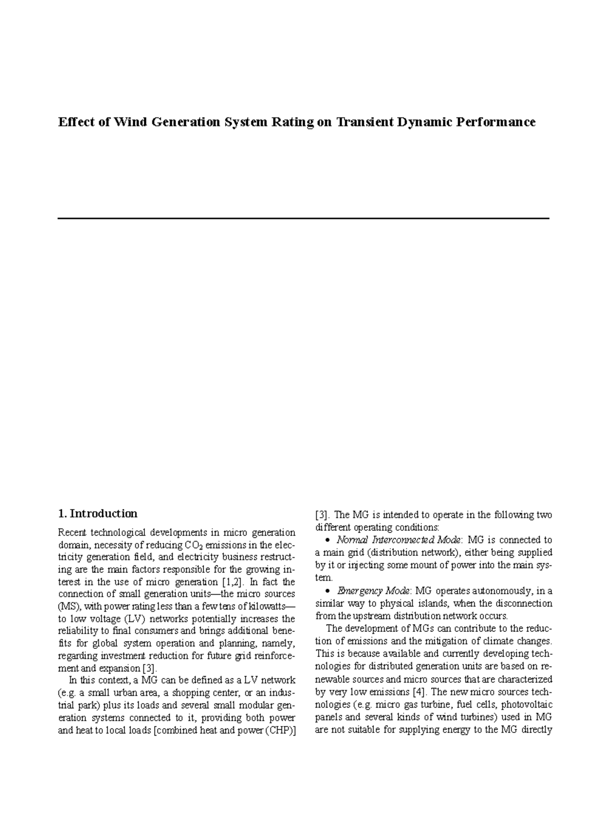 Effect Of Wind Generation System Rating On Transient Dynamic Performance Introduction Recent
