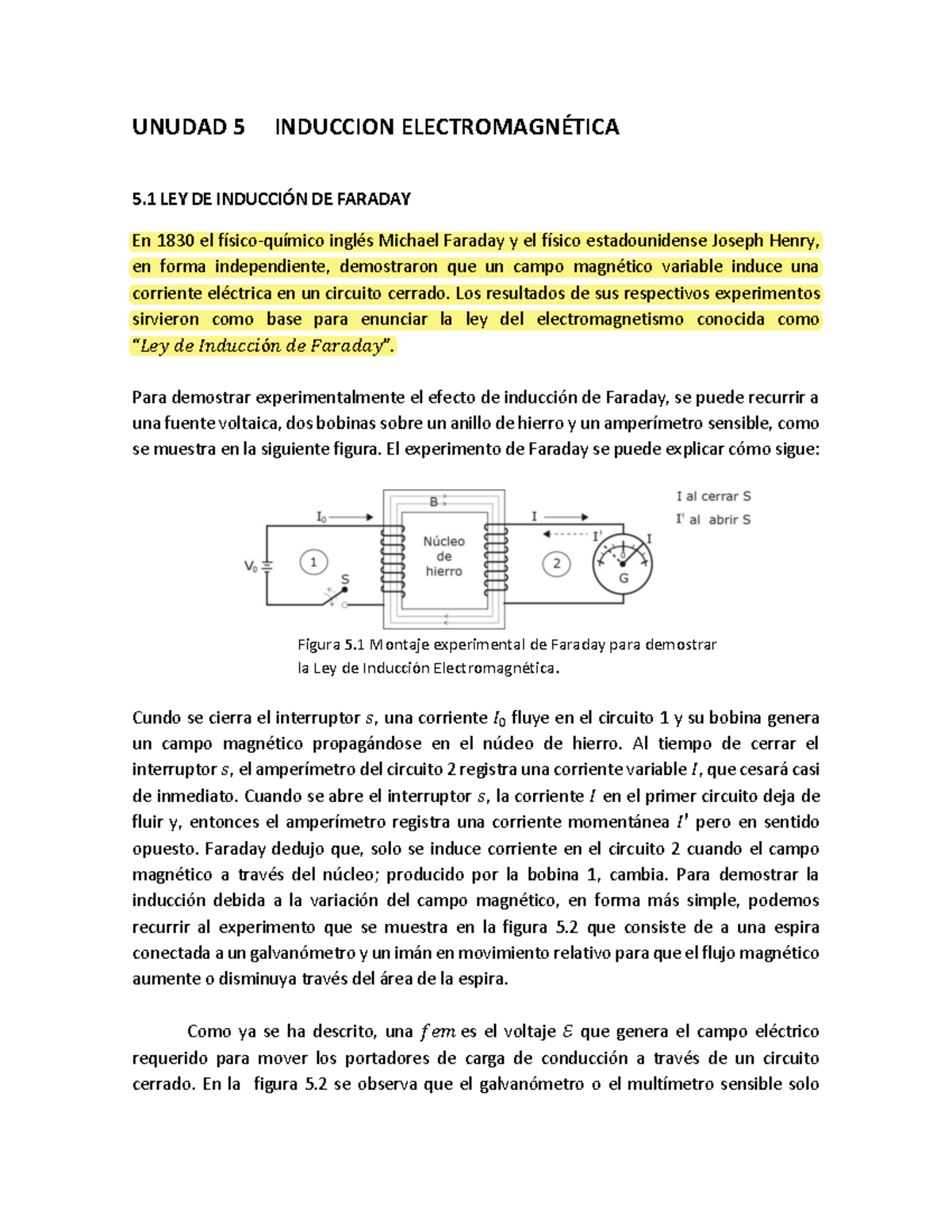 E&M I Nducción Magnética 5 - UNUDAD 5 INDUCCION ELECTROMAGNÉTICA 5 LEY ...