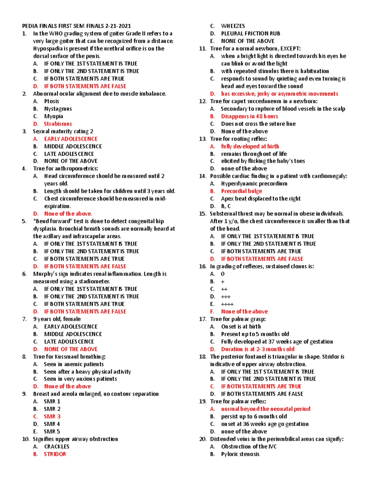 sample questions sample questions sample questions - PEDIA FINALS FIRST ...