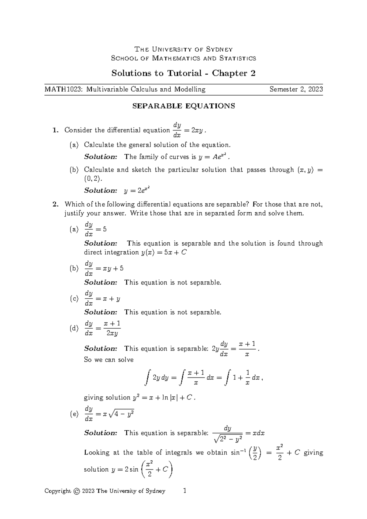 Tutorial Chapter w/solutions - The University of Sydney School of ...
