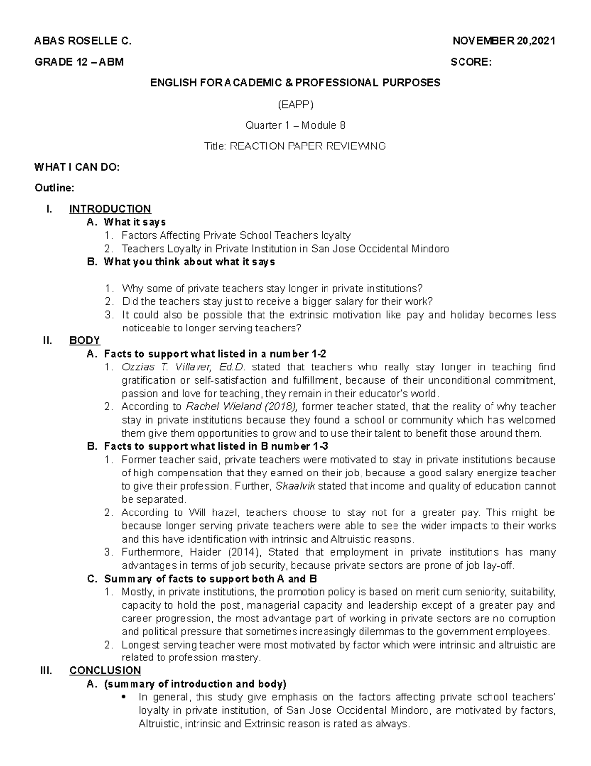 1 EAPP module 8 - English for you and me. I hope, I can help you - ABAS ...