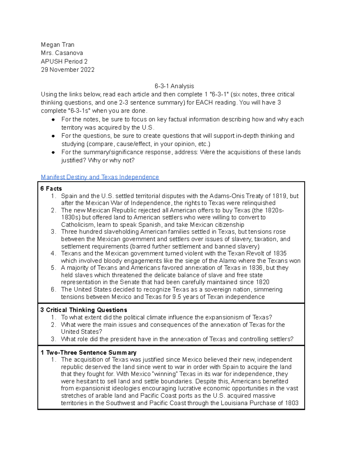 6 3 1 Texas Oregon Mexican War - Megan Tran Mrs. Casanova APUSH Period ...