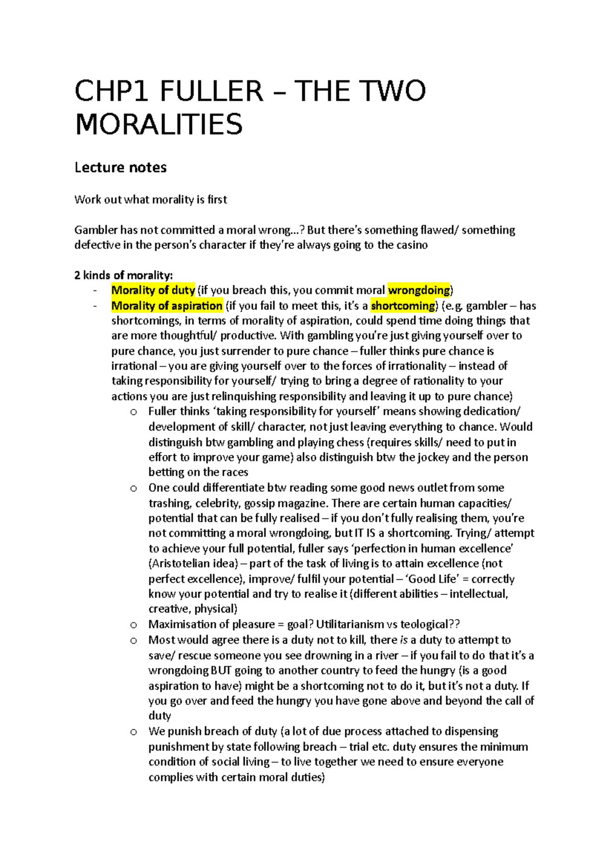 Week 7 lecture 2 notes - CHP1 FULLER – THE TWO MORALITIES Lecture notes ...