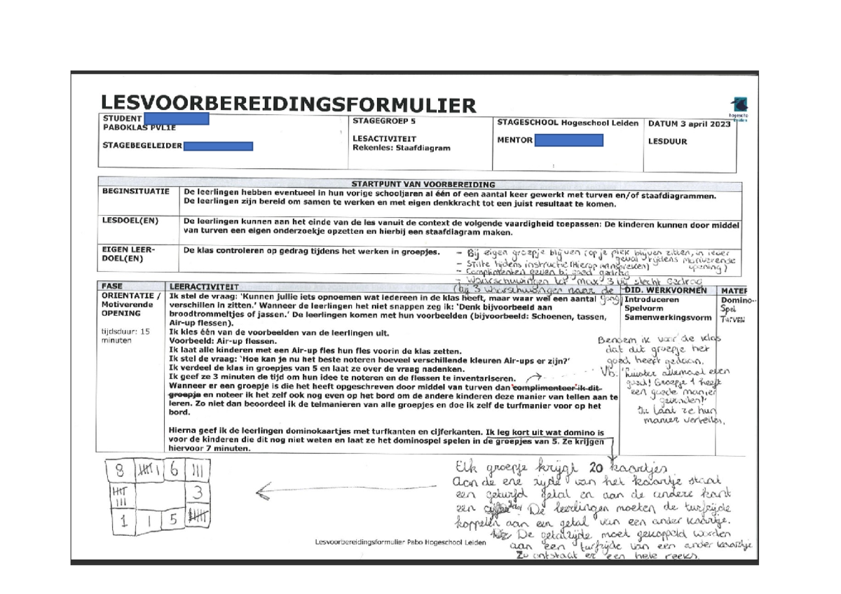 Denkinstructie Lesvoorbereidingsformulier Pabo jaar 1 - Rekenen ...