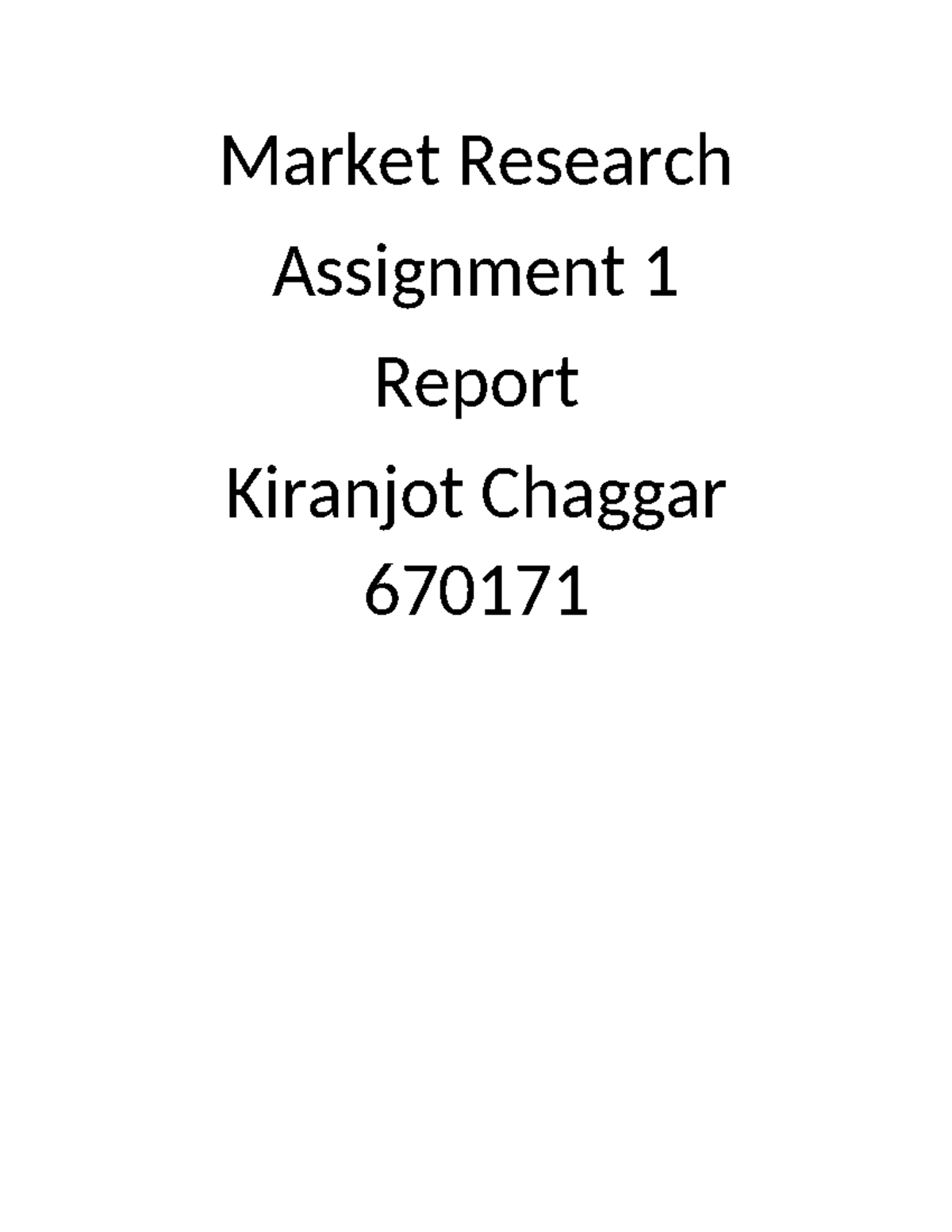 Assignment 1 Market Research copy - Market Research Assignment 1 Report ...