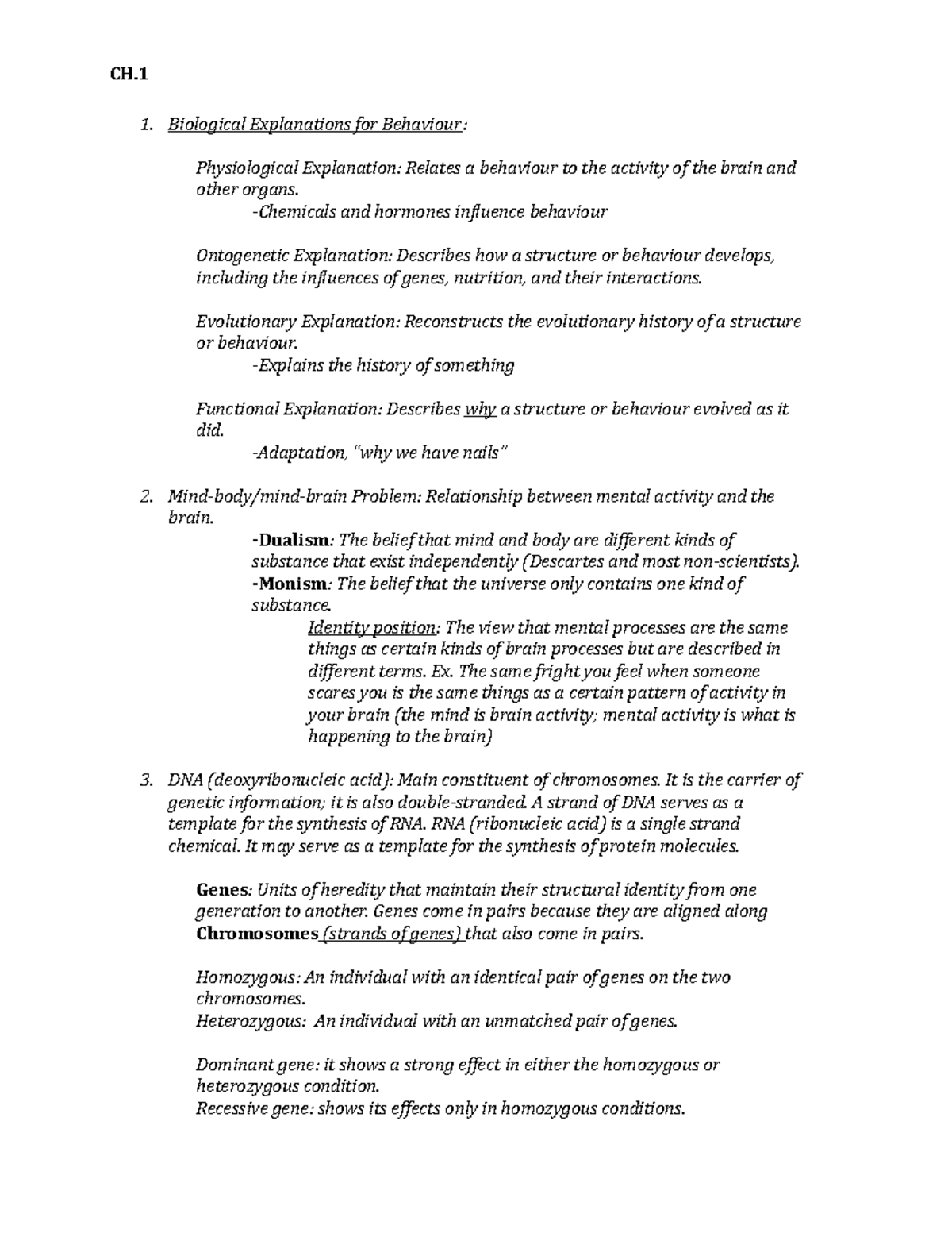 B&BStudy Guide 1 - Summary Introduction to Brain and Behavior ...