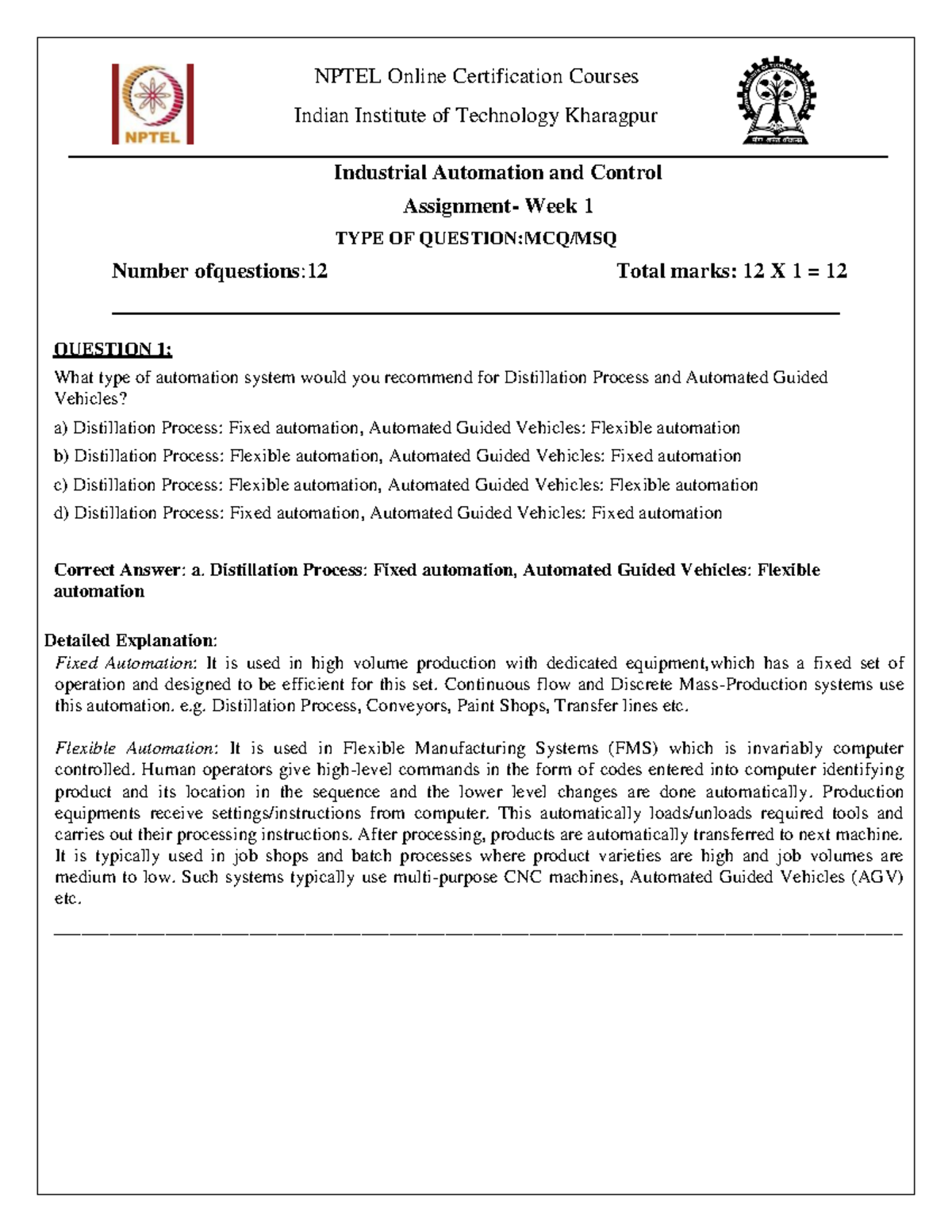 Week 1 Assignment 1 Solution 1 - NPTEL Online Certification Courses Indian Institute of ...