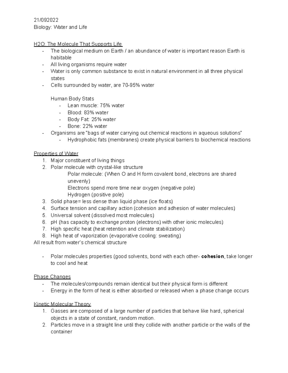 5- Water and Life - BIOL1506-EL - Biology: Water and Life H2O: The ...