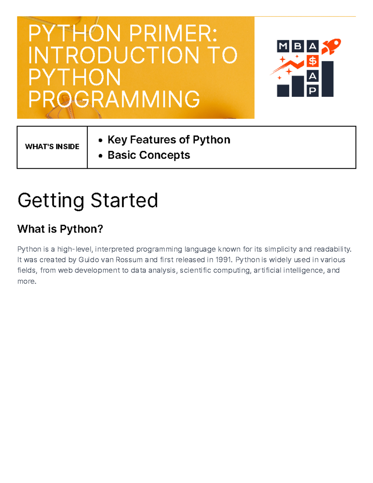 MBA+ASAP+Python+Primer - Getting Stated What is Python? Python is a high-level, interpreted ...