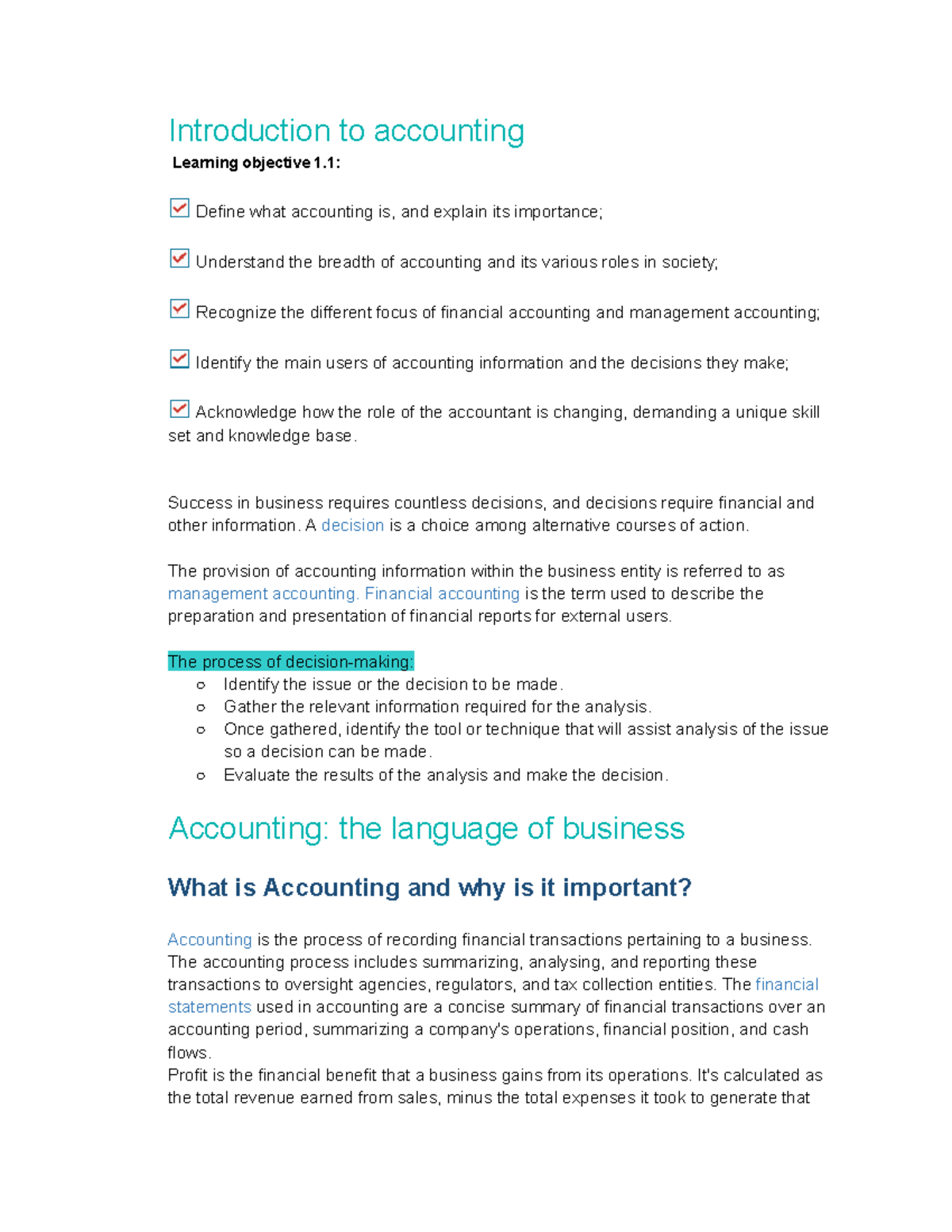 Financial Accounting Notes - Introduction to accounting Learning ...