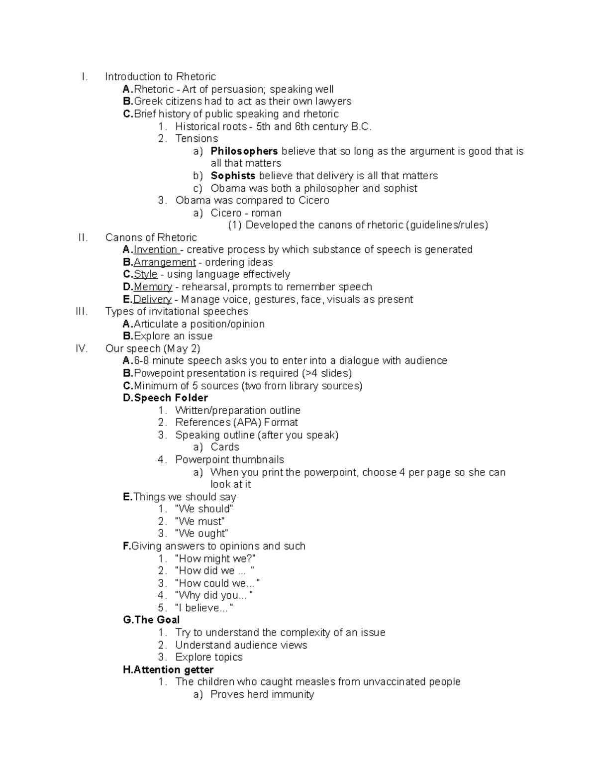 Invintational Speaking - I. Introduction to Rhetoric A. Rhetoric - Art ...