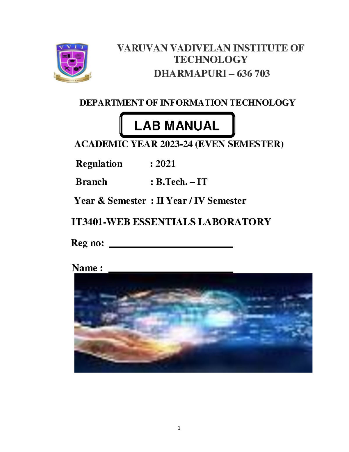 Web Essential - LAB MANUAL VARUVAN VADIVELAN INSTITUTE OF TECHNOLOGY DHARMAPURI – 636 703 ...