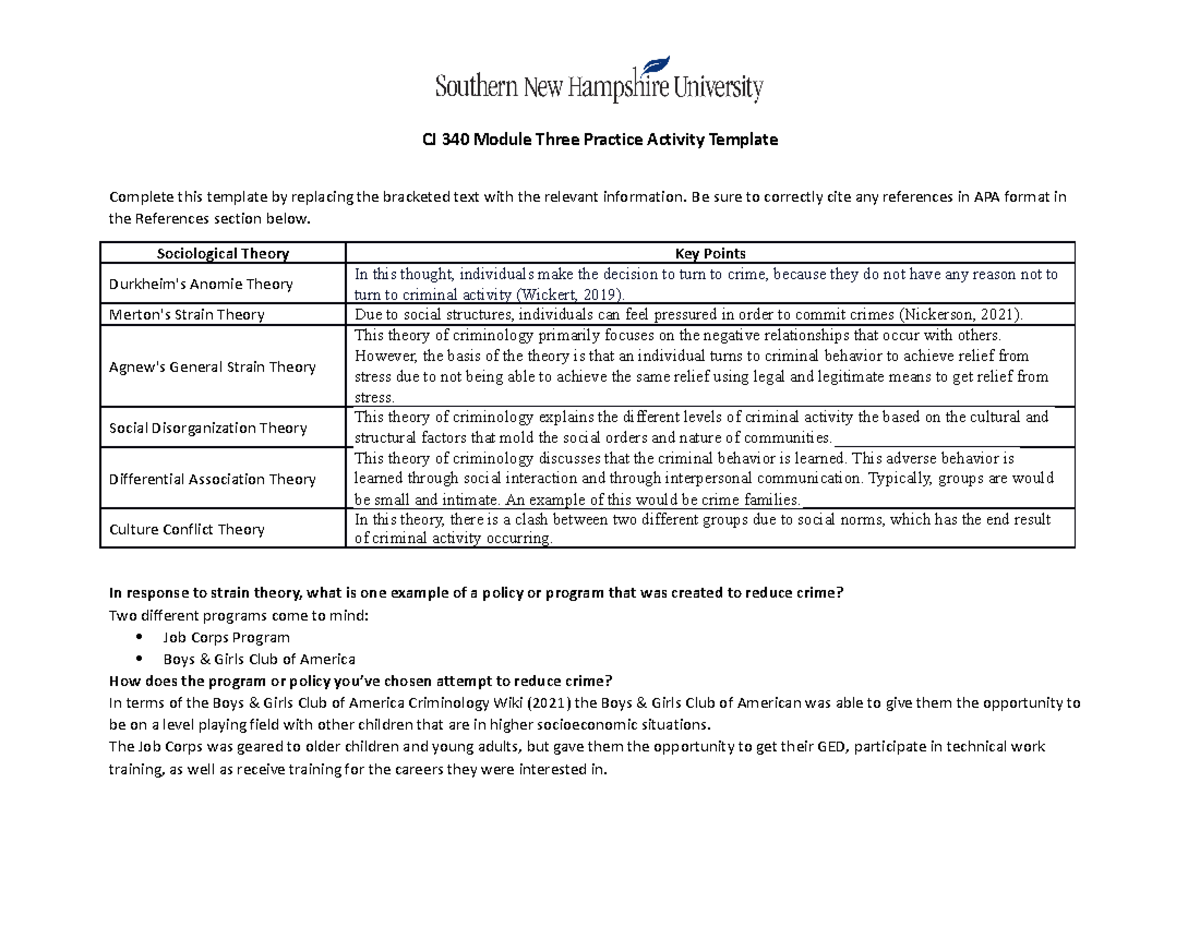 CJ 340 Module Three Practice - Be sure to correctly cite any references ...