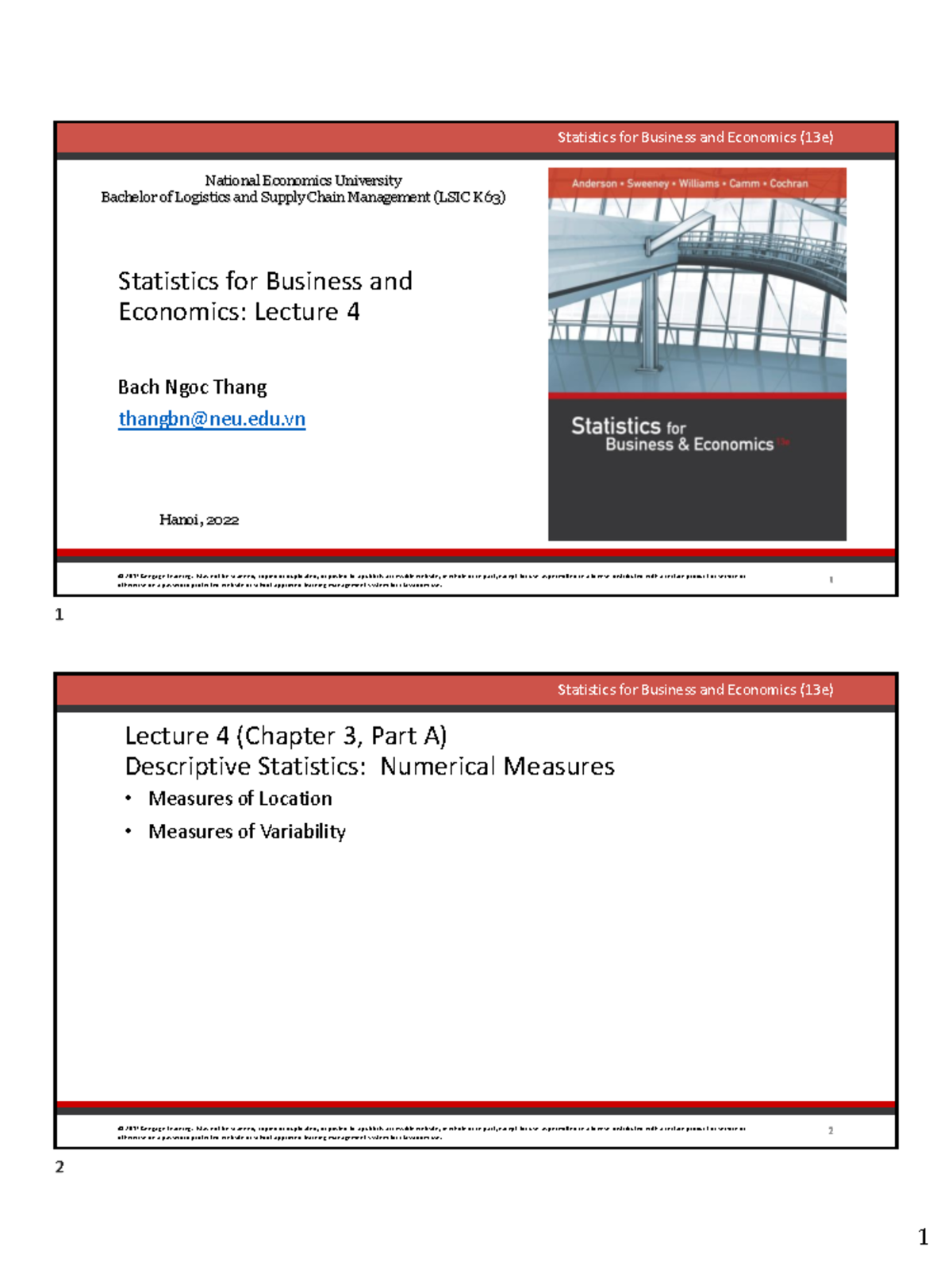 Lecture 4 Chap. 3A Descriptive Statistics Numerical Measures - © 2017 ...