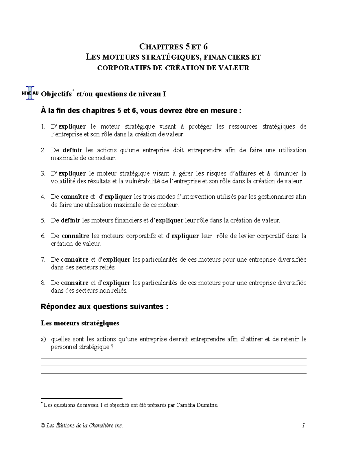 Chapitres 5-6 - chap 5-6 - CHAPITRES 5 ET 6 LES MOTEURS STRATÉGIQUES ...