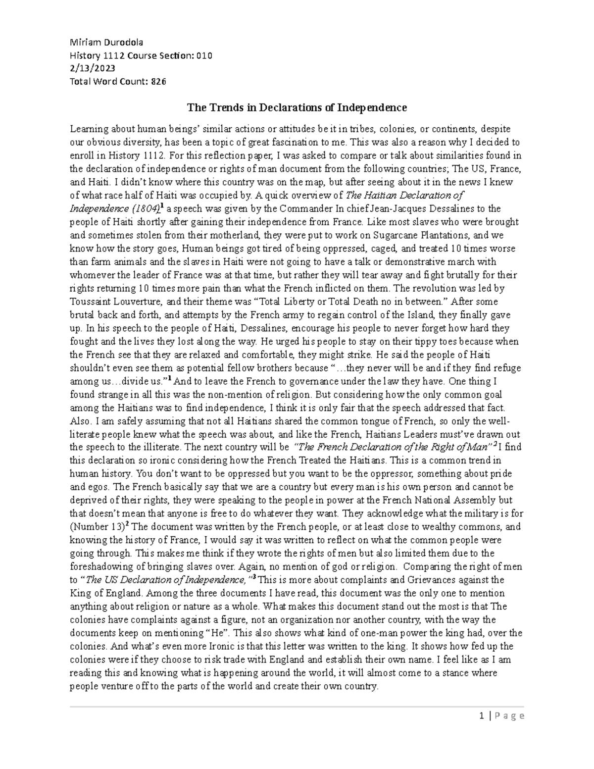 The Trends in Declarations of Independence - Miriam Durodola History ...