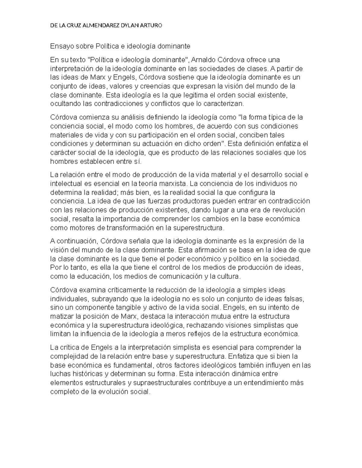 Ensayo sobre Política e ideologia dominante - DE LA CRUZ ALMENDAREZ ...