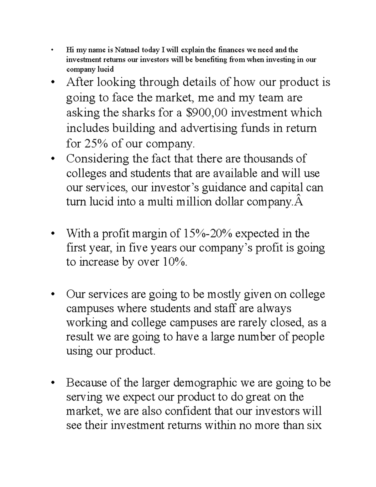 Shark Tank Phase 4 Speech - Hi my name is Natnael today I will explain ...
