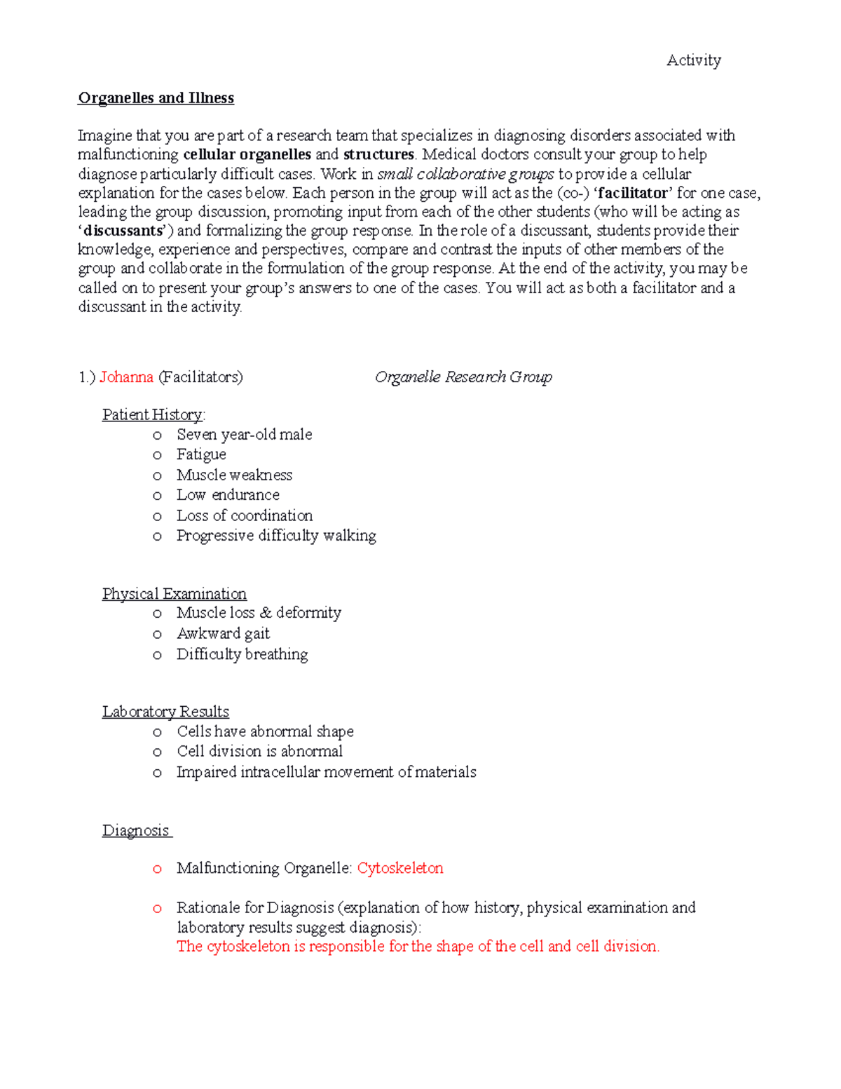 Bio Organelles and Illness Activity - Organelles and Illness Imagine ...