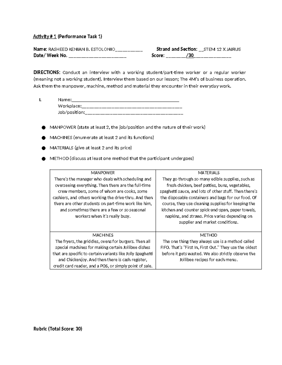 ENT Answersheet 2NDQ WEEK1 - Activity # 1 (Performance Task 1) Name: RASHEED KENIAN B. - Studocu