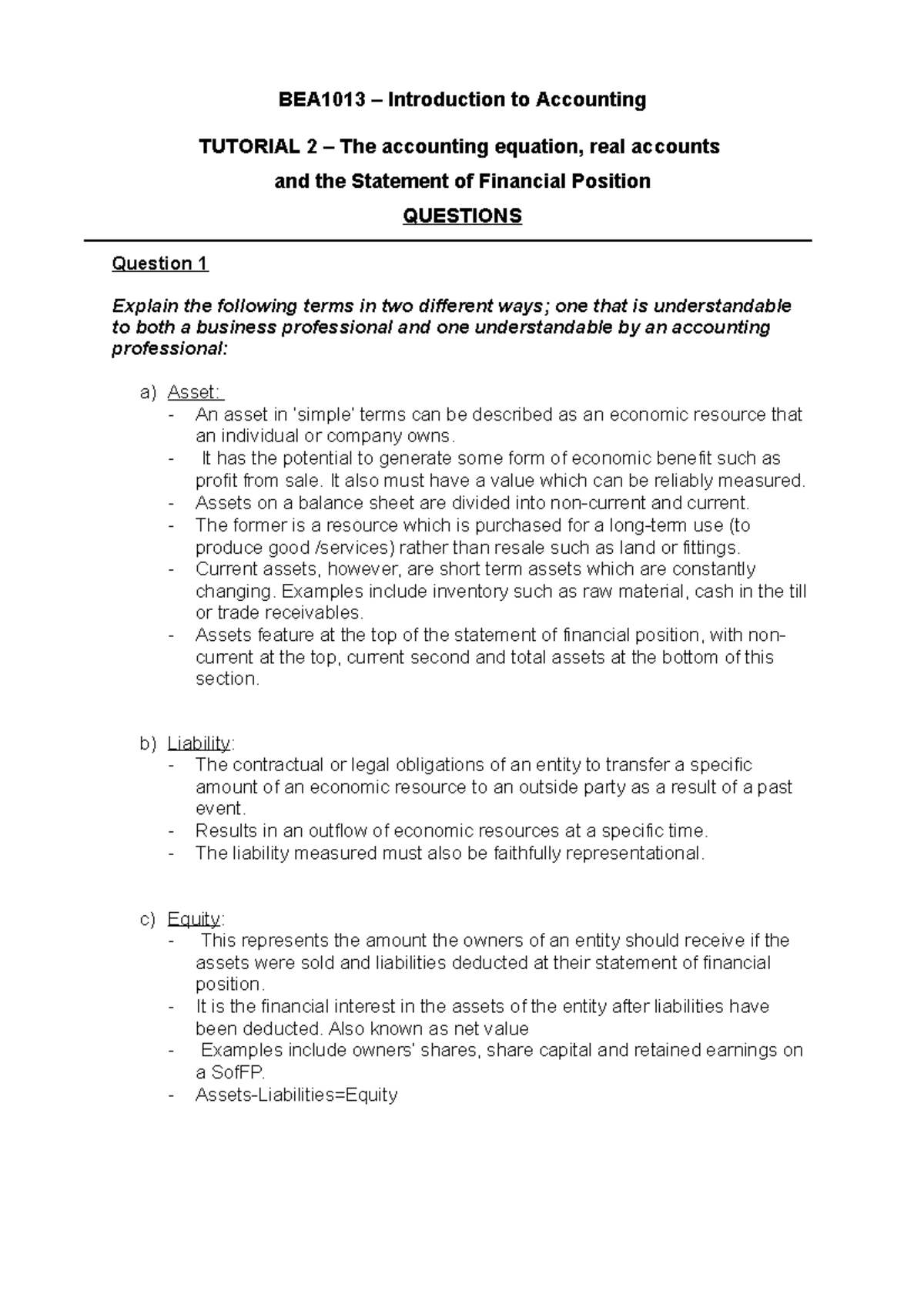 Tutorial week 3 - A combination of the lecture notes and textbook ...