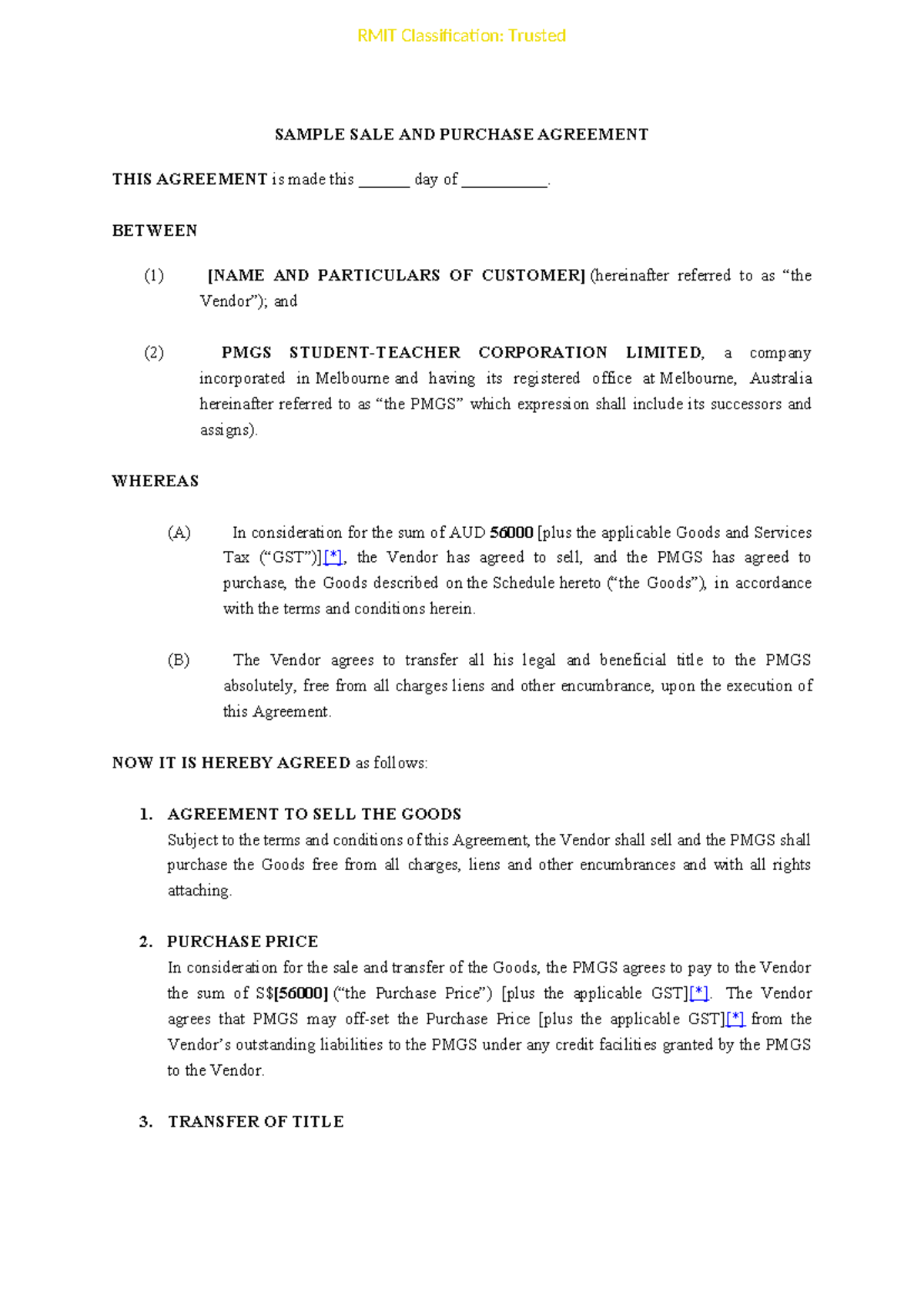 Sample Procurement Contract (PMGS-1070)-4 - SAMPLE SALE AND PURCHASE ...