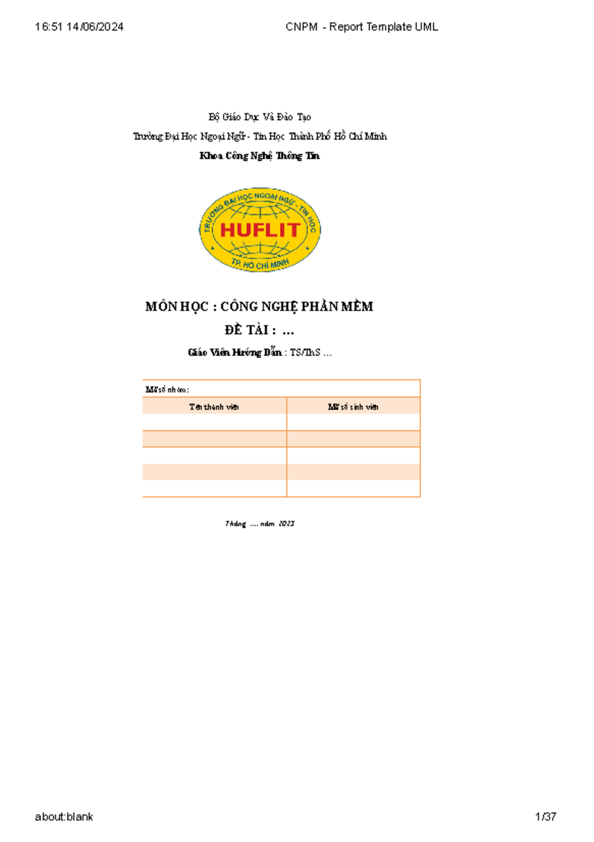 CNPM - Report Template UML - Bộ Giáo Dục Và Đào Tạo Trường Đại Học ...