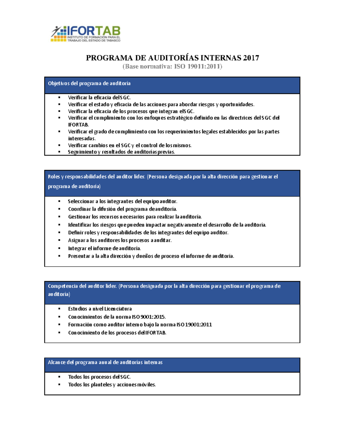 Programa DE Auditorias Internas 2017 - PROGRAMA DE AUDITORÍAS INTERNAS ...