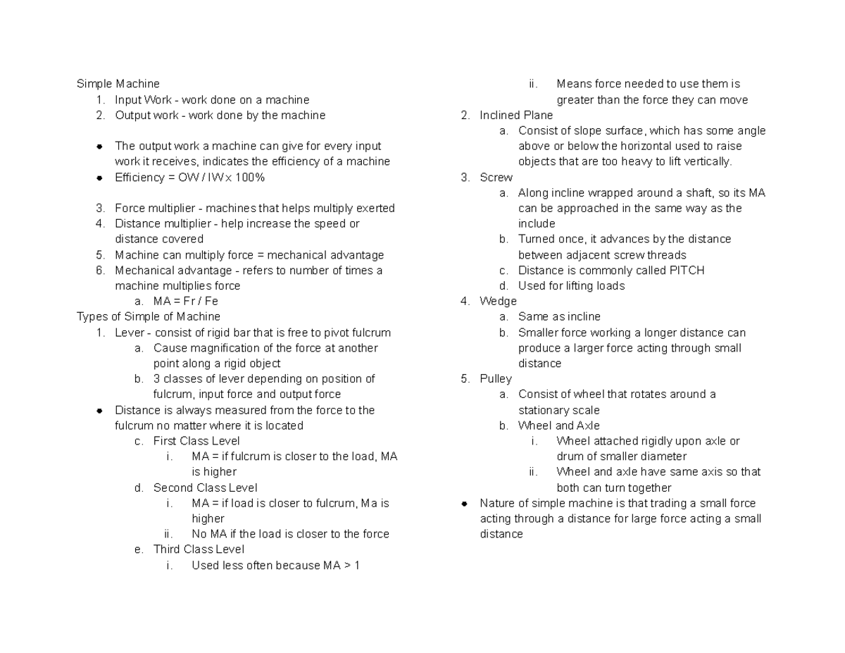 Simple Machine - notes for physics - Simple Machine 1. Input Work ...