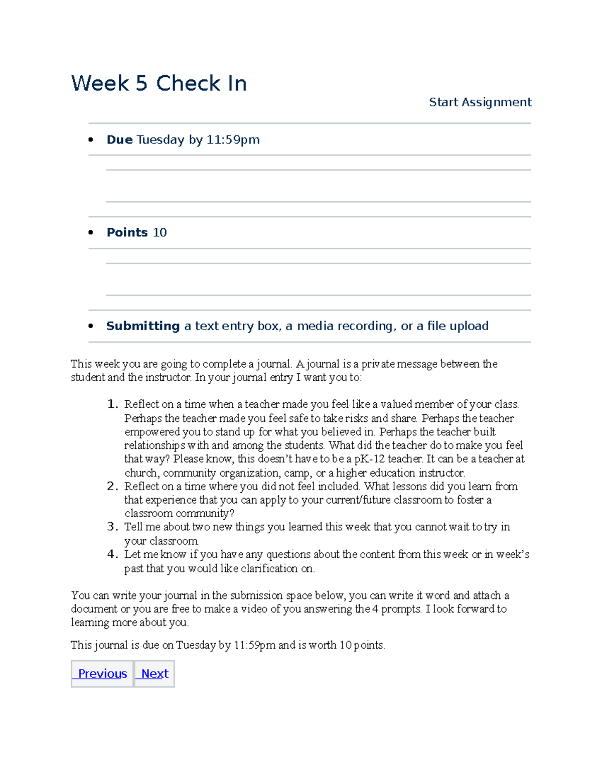 Week 3 530 Chapter Questions - Week 5 Check In Start Assignment Due Tuesday by 11:59pm Points 10 ...