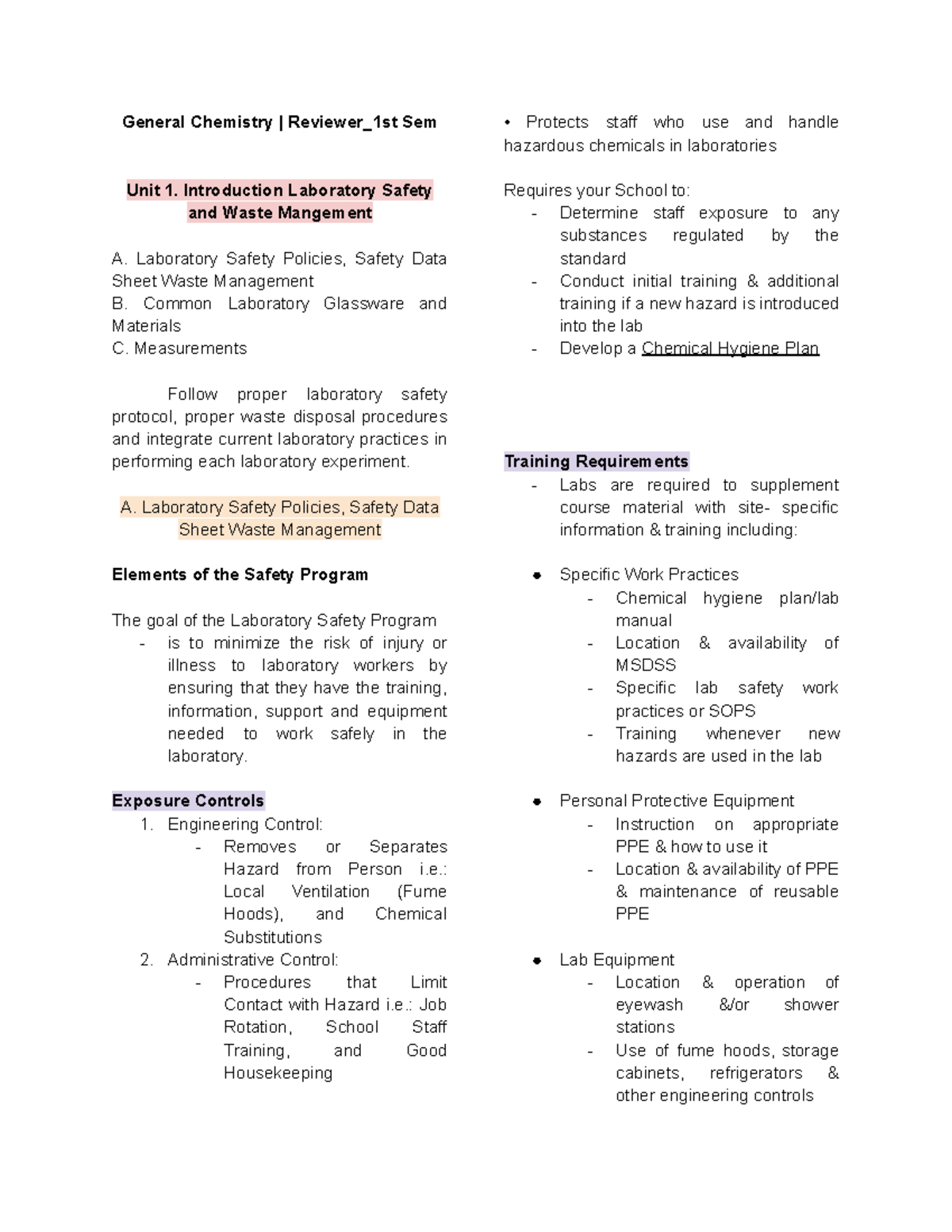 Gen Chem (midterms) 1st sem - General Chemistry | Reviewer_1st Sem Unit ...